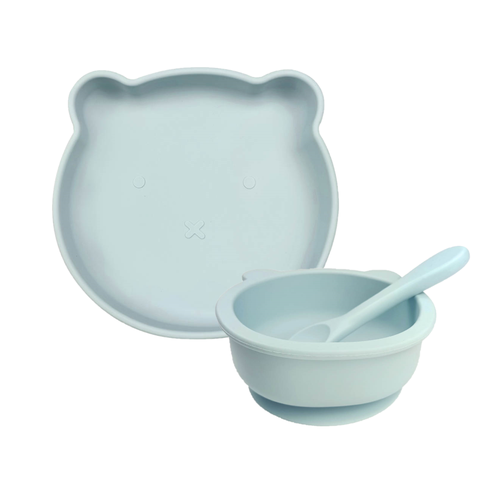 Silicone Baby Feeding Bear Set 3pcs - Light Blue – -Teeny Cherubs-